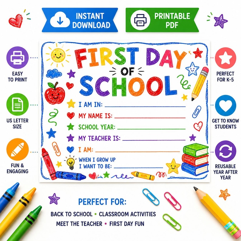First Day of School Printable Sign, Back to School Milestone Board ...