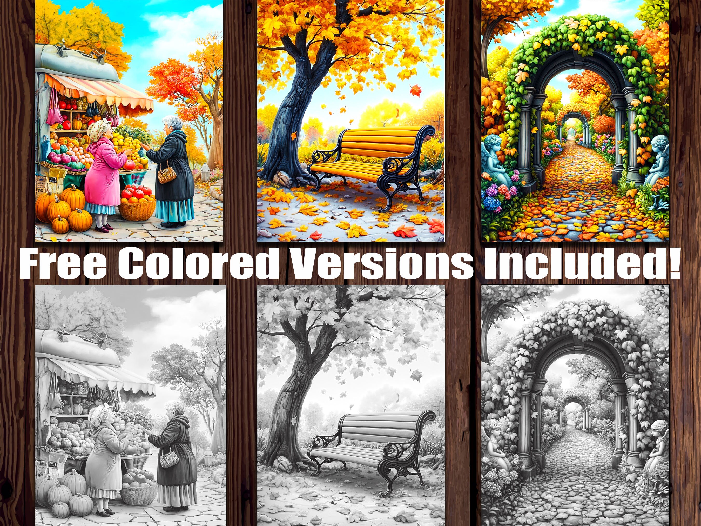 Cozy Autumn Coloring Pages: Grayscale Fall Scenes (printable PDF) - Etsy