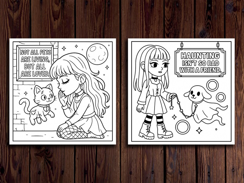 Ghost Pet Daycare Coloring Pages – 20 Pastel Goth Haunted Animals (PDF ...