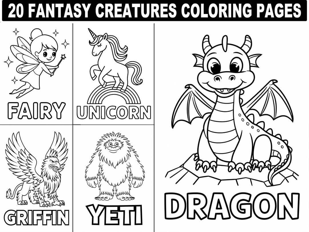 Fantasy Creatures Coloring Pages: 20 Mythical Designs for Kids (digital ...