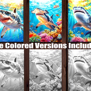 30 Printable Sharks Coloring Pages in Grayscale for Adults, Aquatic Sea ...