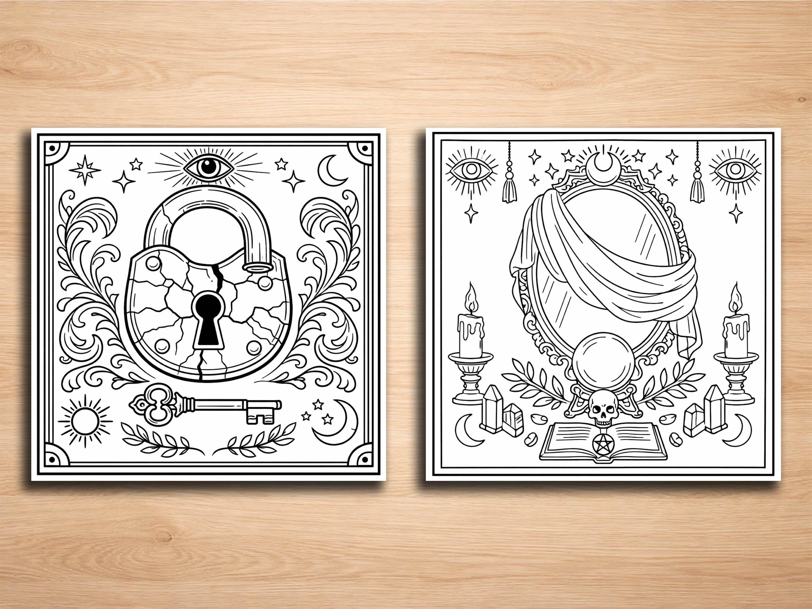 Veiled Symbols Tarot Coloring Pages – 20 Mysterious & Esoteric Line Art ...