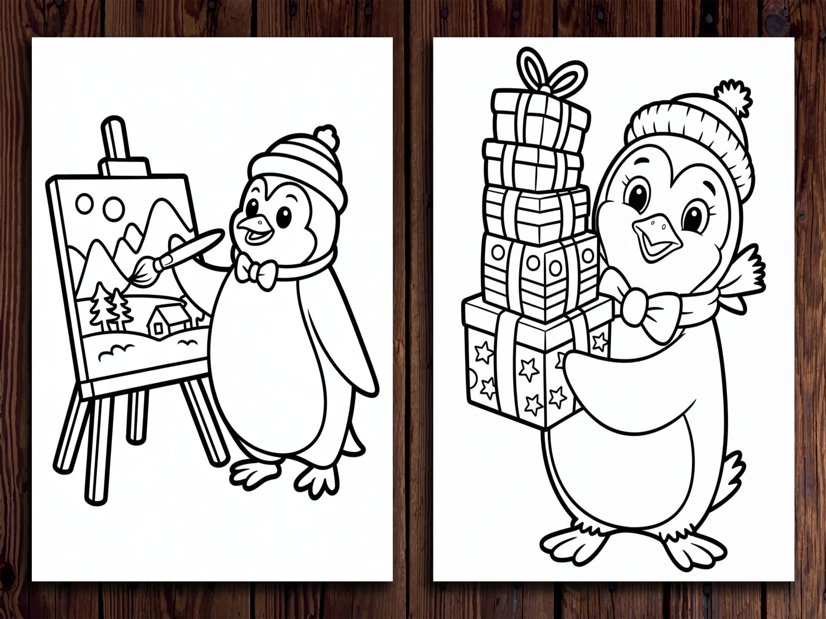 Penguin Coloring Pages: Winter Arctic Animals for Kids (digital ...