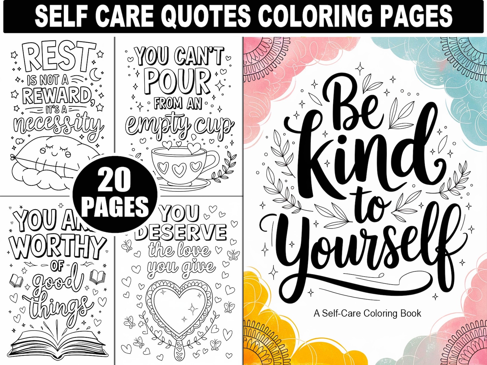 Self Care Quotes Coloring Pages | Positive Affirmation Sheets ...