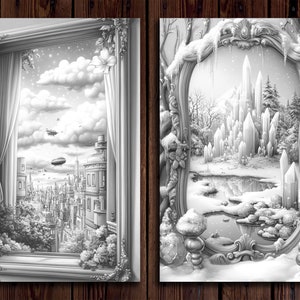 42 Printable Mirror Portals Coloring Pages in Grayscale for Adults ...