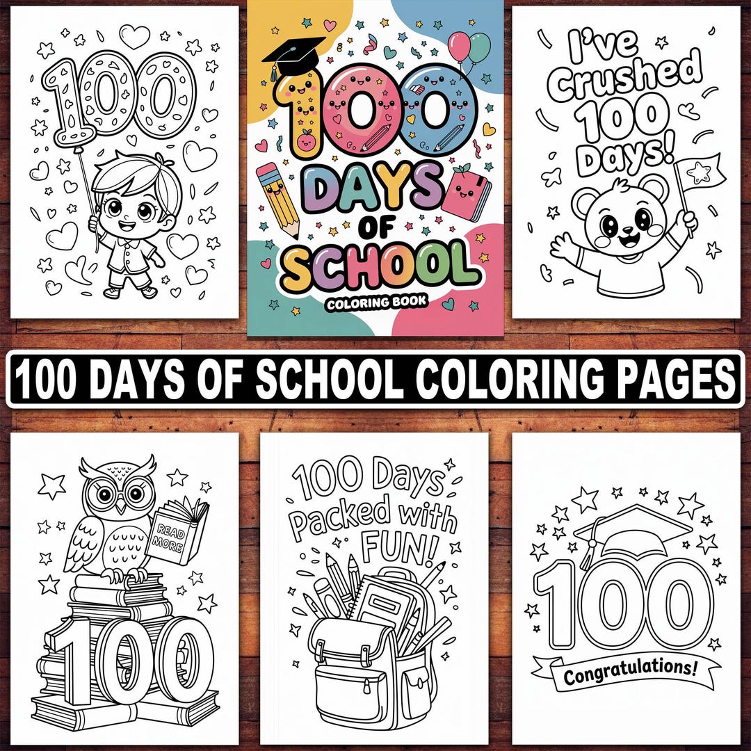 100 Days of School Coloring Pages: 20 Fun Learning Designs (digital ...