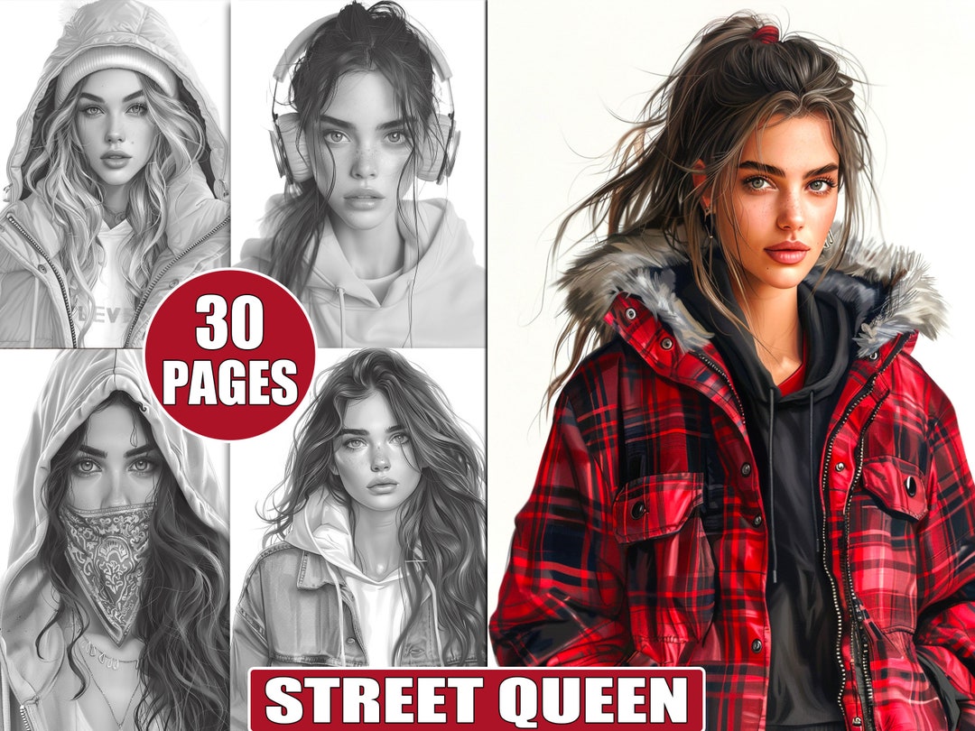 30 Street Queen Coloring Pages - Printable Grayscale Fashion Art for ...