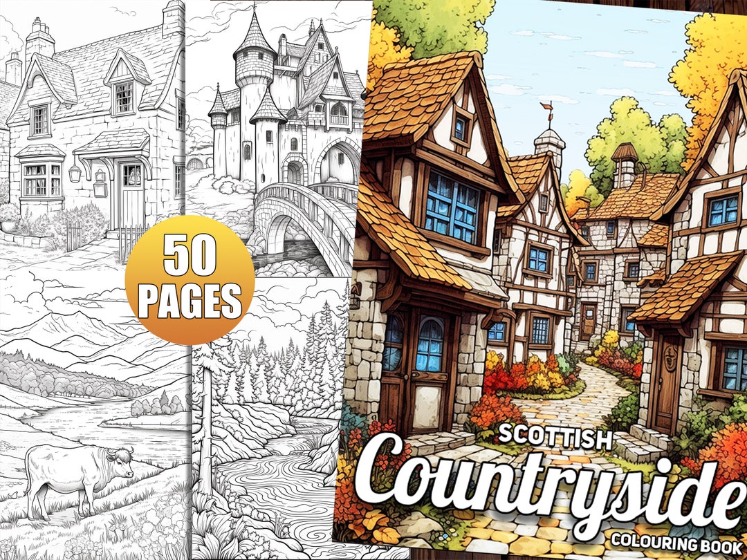 Scottish Countryside Coloring Pages for Adults, A Country Life Coloring ...