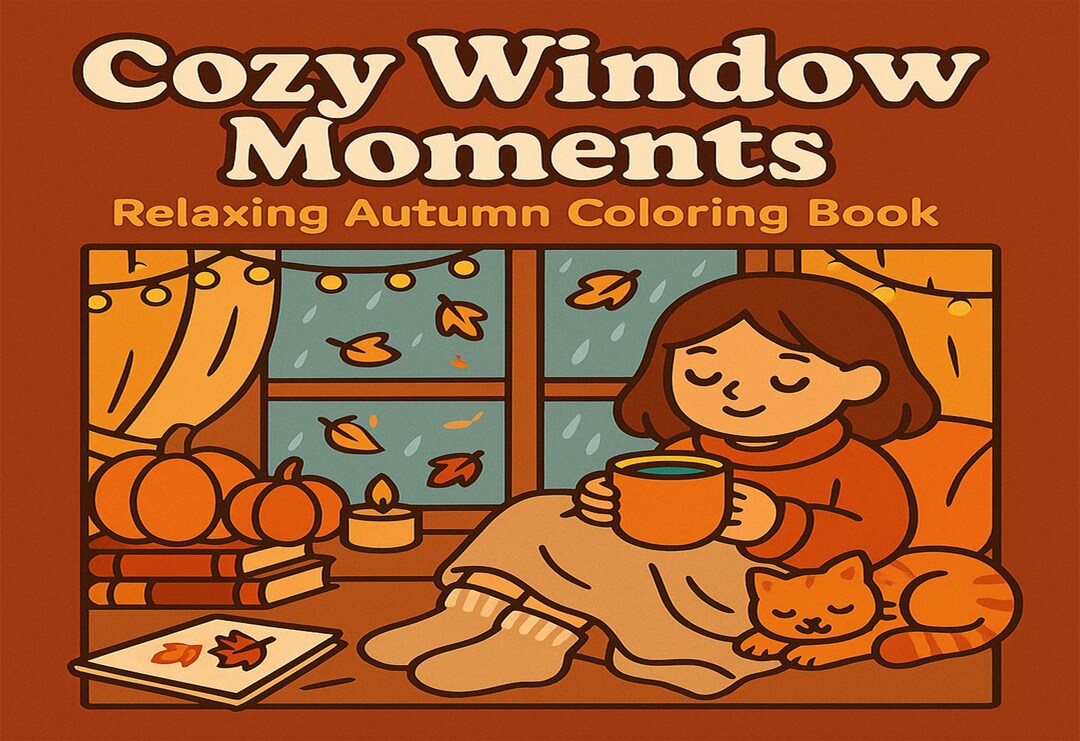 Fall Coloring Pages: Cozy Window Scenes, Hygge Autumn Printables ...