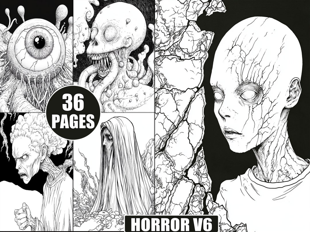 Creepy Horror Coloring Pages for Adults: Grayscale Fantasy (digital ...