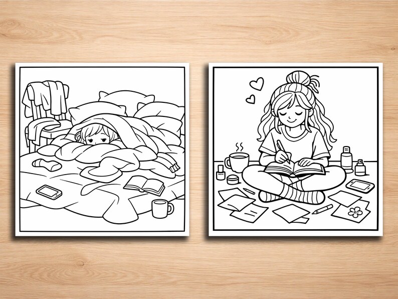 Cozy Messy Girl Coloring Pages – 20 Comfy Chaos Line Art Designs - Etsy