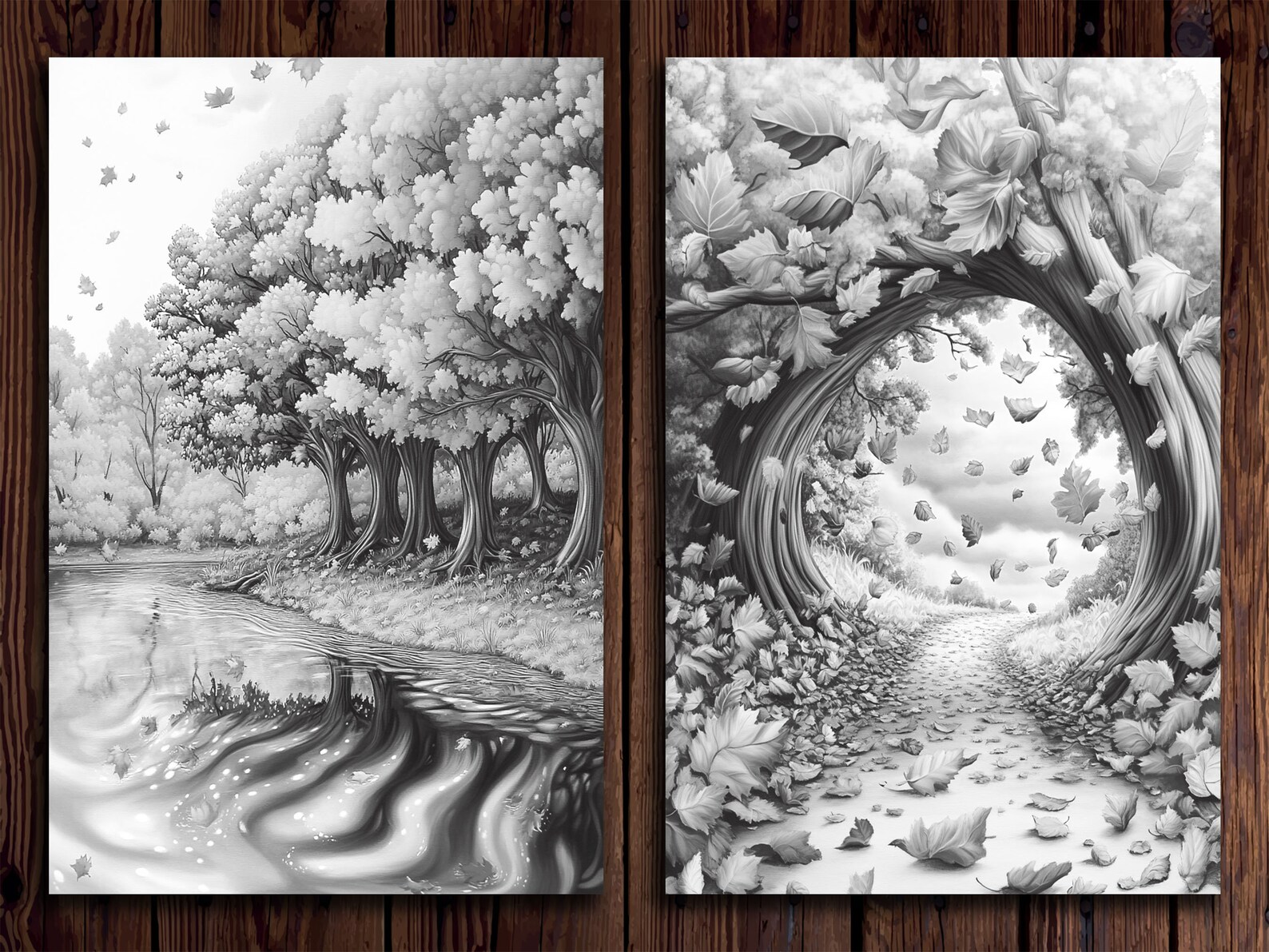 Autumn Dreams Coloring Pages: Grayscale Fall Scenes for Adults ...