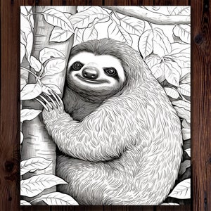 50 Cute Sloths Coloring Pages for Adults, Animal Coloring Book for ...