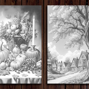 Autumn Coloring Pages for Adults: Grayscale Fall Scenes (printable PDF ...