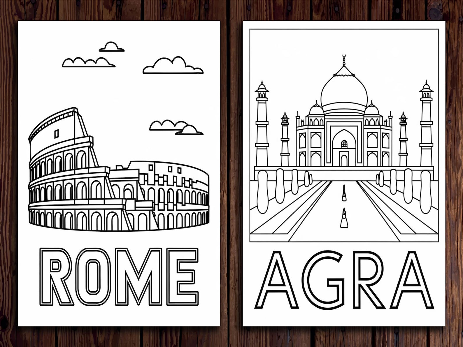 World Landmarks Coloring Pages: 20 Travel Destination Designs (digital ...