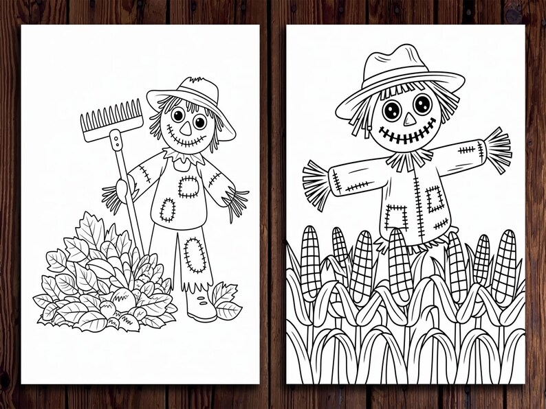 Scarecrow Coloring Pages: Fall Harvest Fun for Kids (digital Download ...