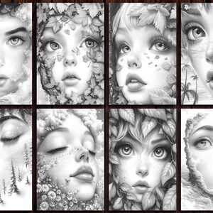 50 Printable Elemental Visage Grayscale Coloring Pages for Adults ...