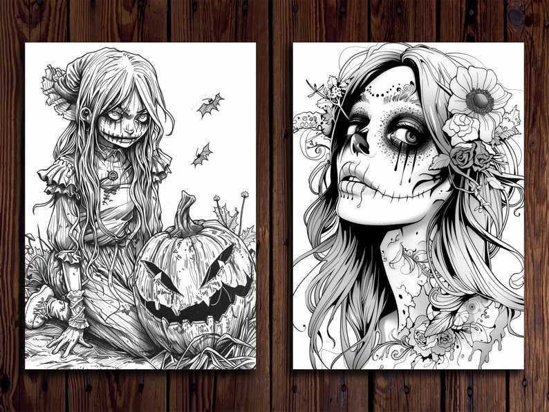 40 Nightmares Coloring Pages: Grayscale Horror Fantasy (digital ...