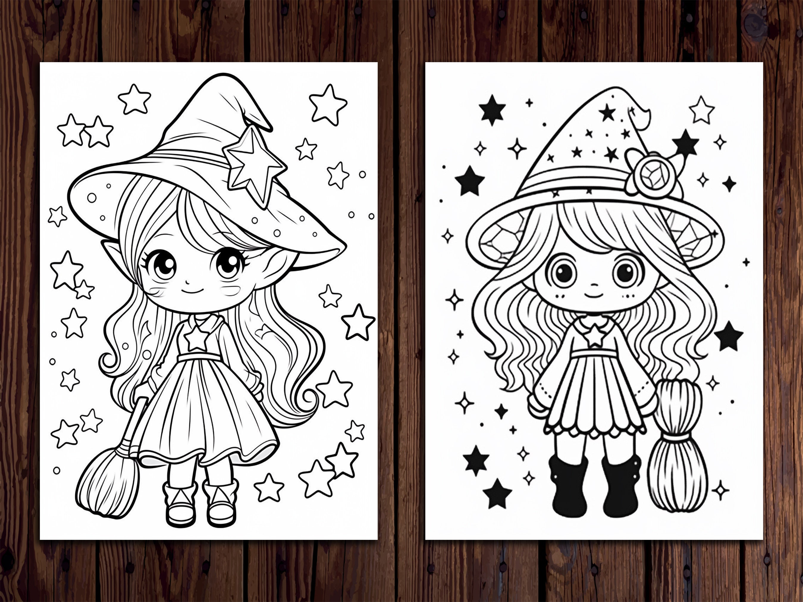 Cute Witch Coloring Pages for Kids & Adults A Kawaii - Etsy