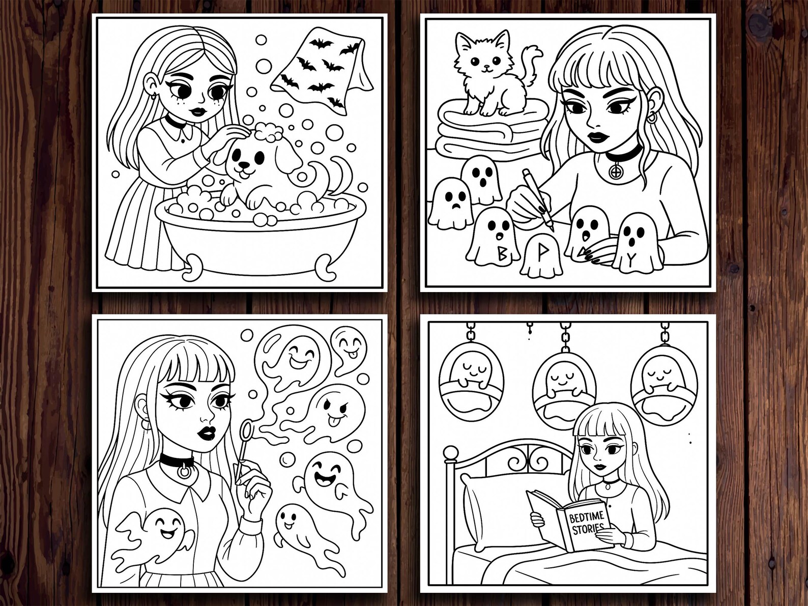 Ghost Pet Daycare Coloring Pages – 20 Pastel Goth Haunted Animals (PDF ...
