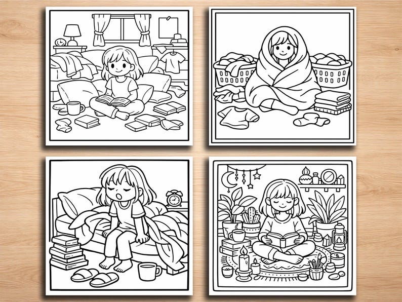 Cozy Messy Girl Coloring Pages – 20 Comfy Chaos Line Art Designs - Etsy