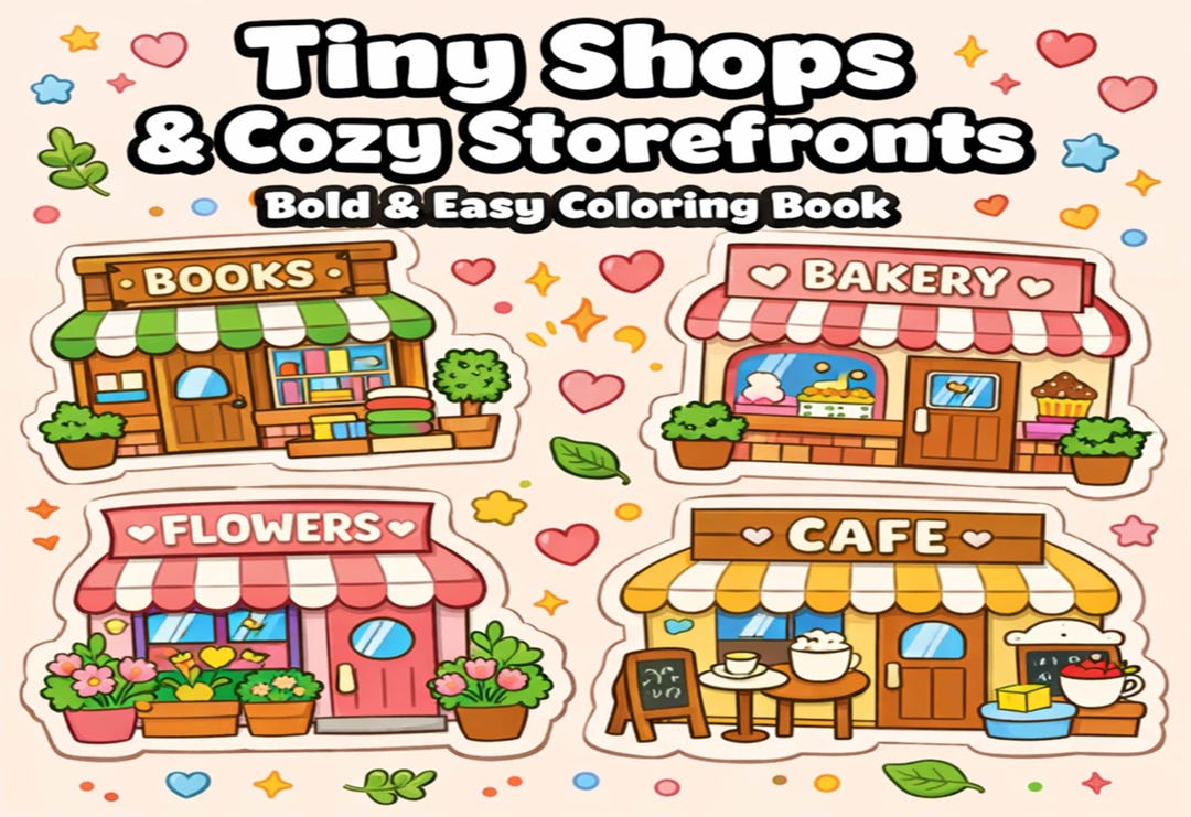 Tiny Shops & Cozy Storefronts Printable Coloring Pages – 20 Charming ...