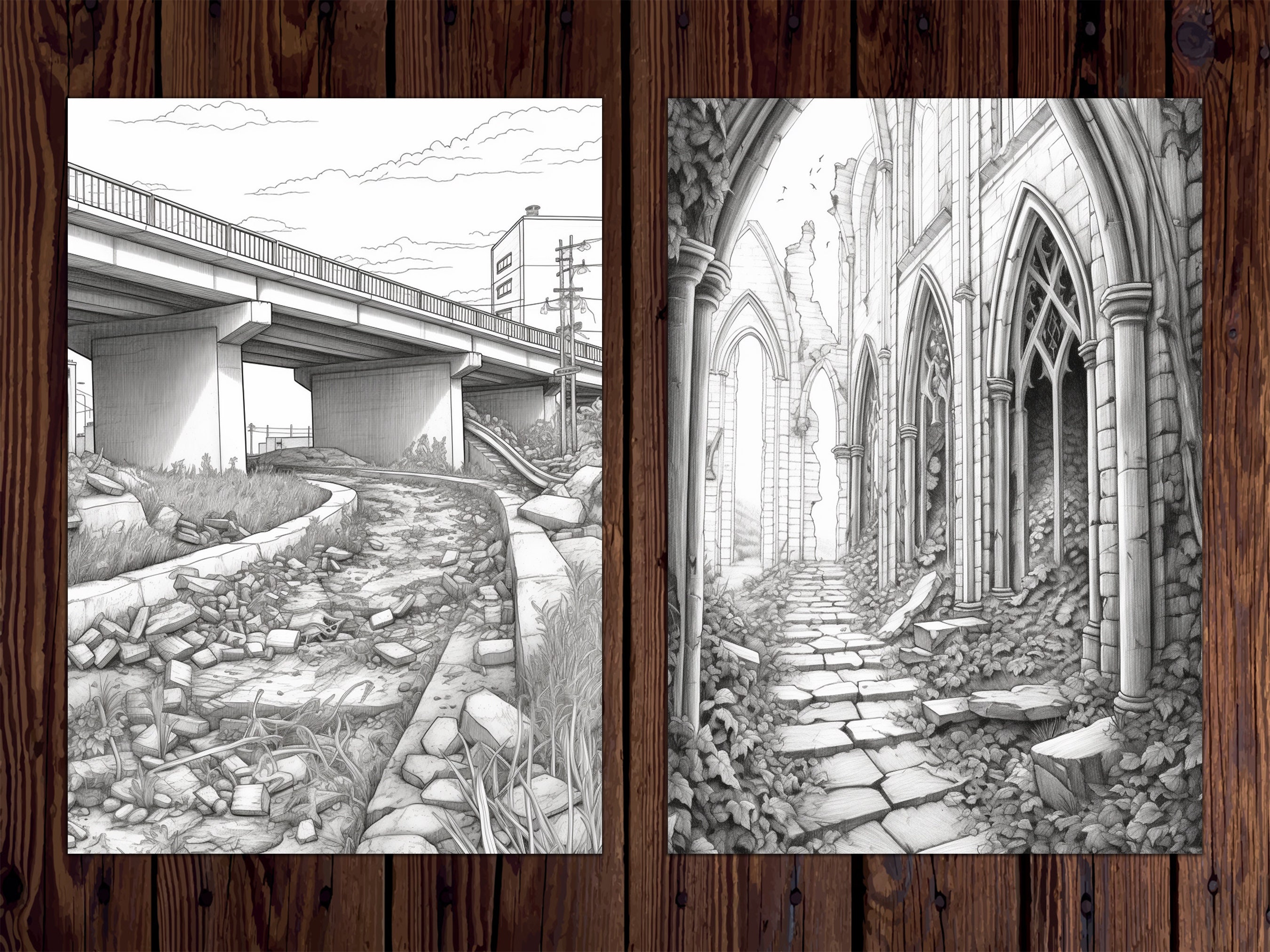 Abandoned City Coloring Book: 50 Pages for Adults (printable PDF) - Etsy