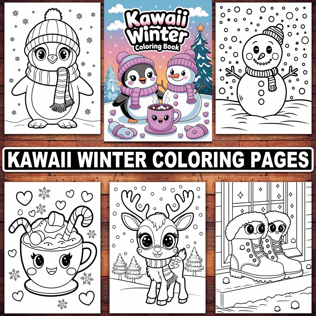 Kawaii Winter Coloring Pages | Snowmen, Animals (digital Download - Etsy
