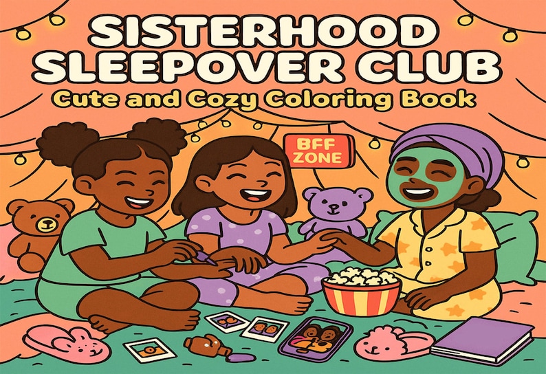Black Girl Sleepover Coloring Pages: Sisterhood BFF Printable (PDF ...