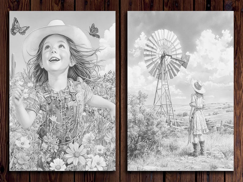 Cowgirl Coloring Pages: Grayscale Western Art for Adults (printable ...