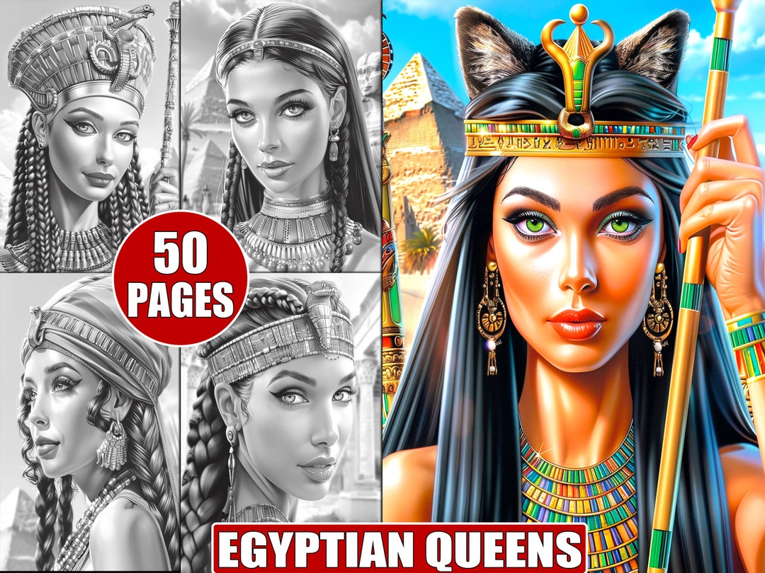 50 Printable Egyptian Queens Coloring Pages in Grayscale for Adults ...