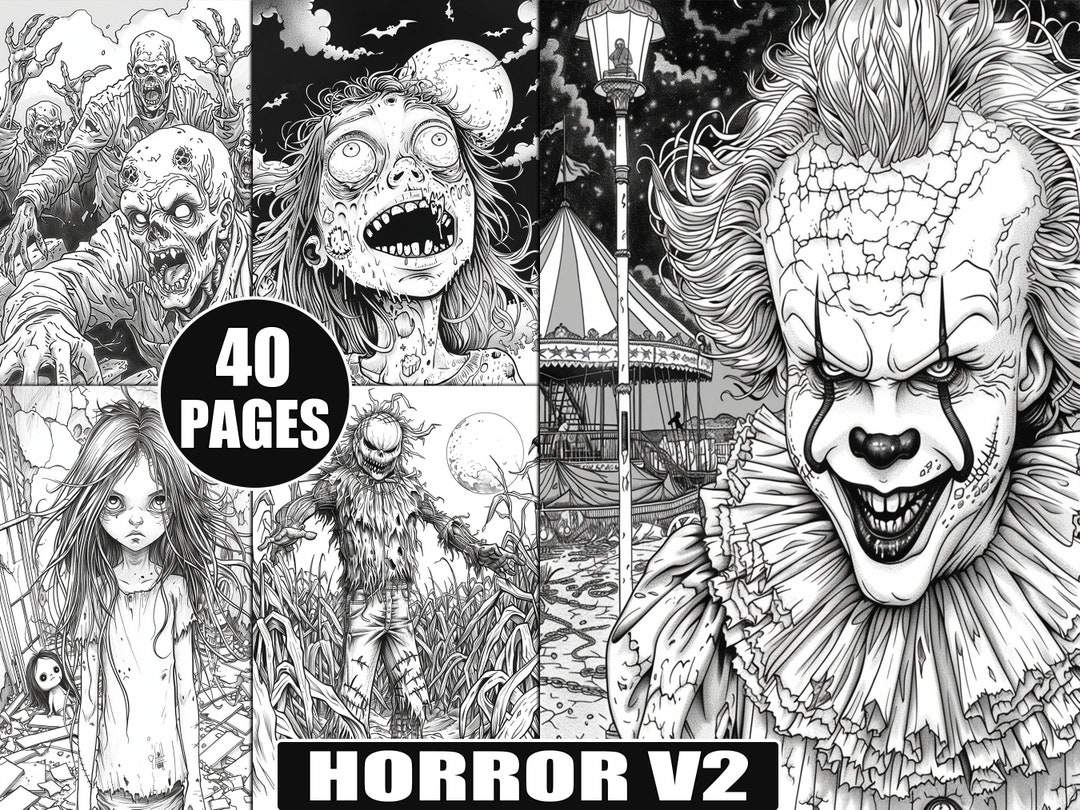 40 Grayscale Horror Coloring Pages: Creepy Fantasy Art (digital ...