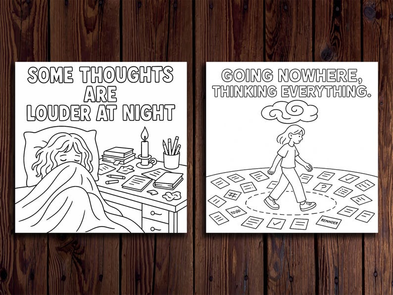 Overthinking Club Coloring Pages: Mental Health Illustrations (digital ...