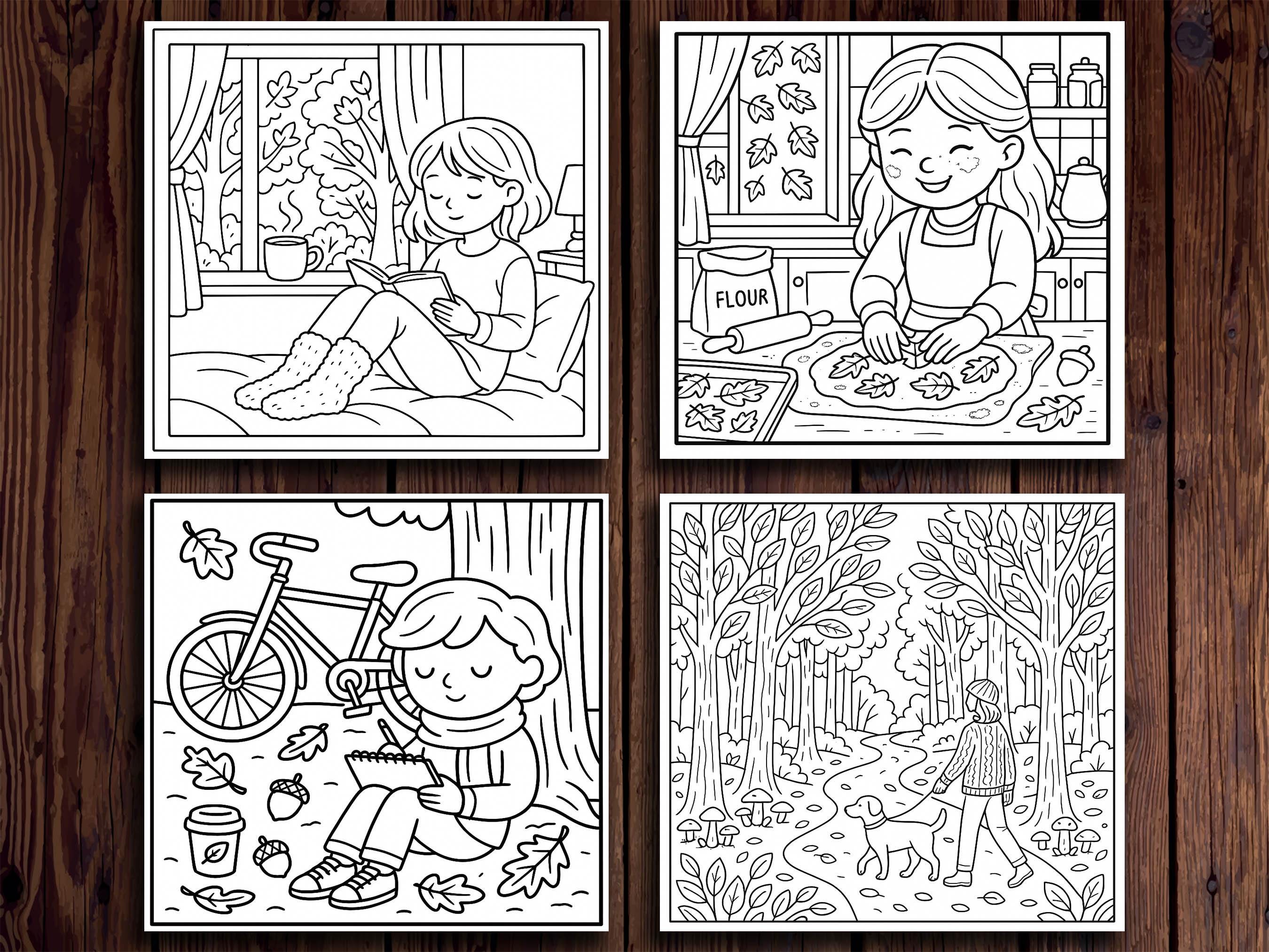 Cozy Autumn Coloring Pages: Fall Scenes Printable (digital Download) - Etsy