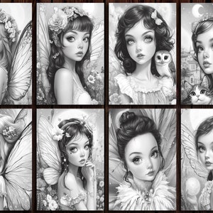 50 Printable Moon Fairies Coloring Pages in Grayscale for Adults ...