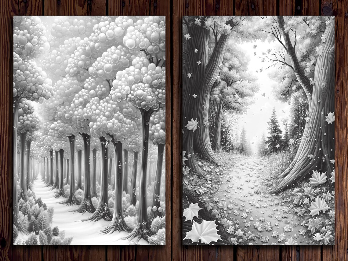 Autumn Dreams Coloring Pages: Grayscale Fall Scenes for Adults ...