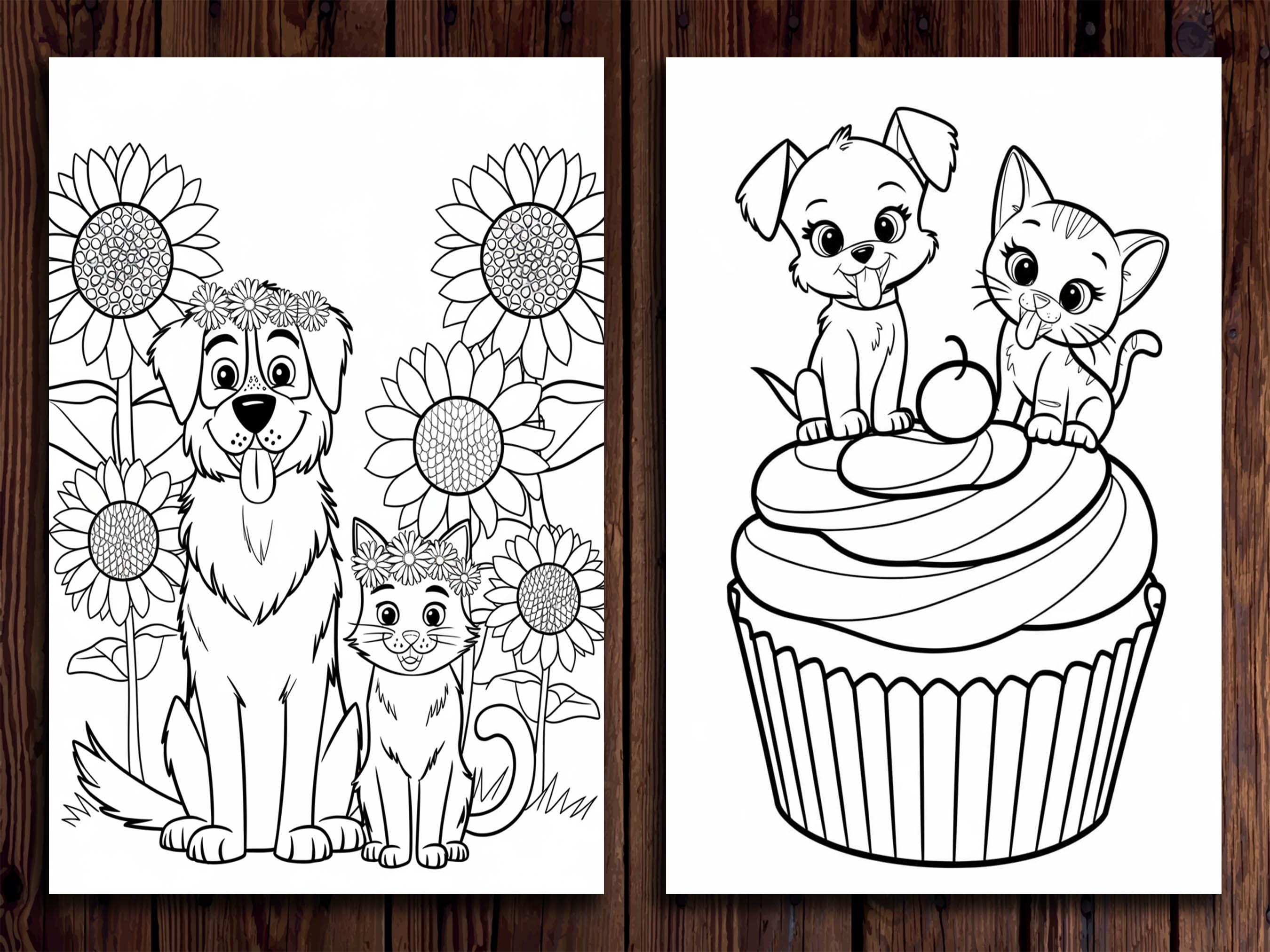 Dog and Cat Coloring Pages: 20 Fun Pet Designs for Kids (digital ...