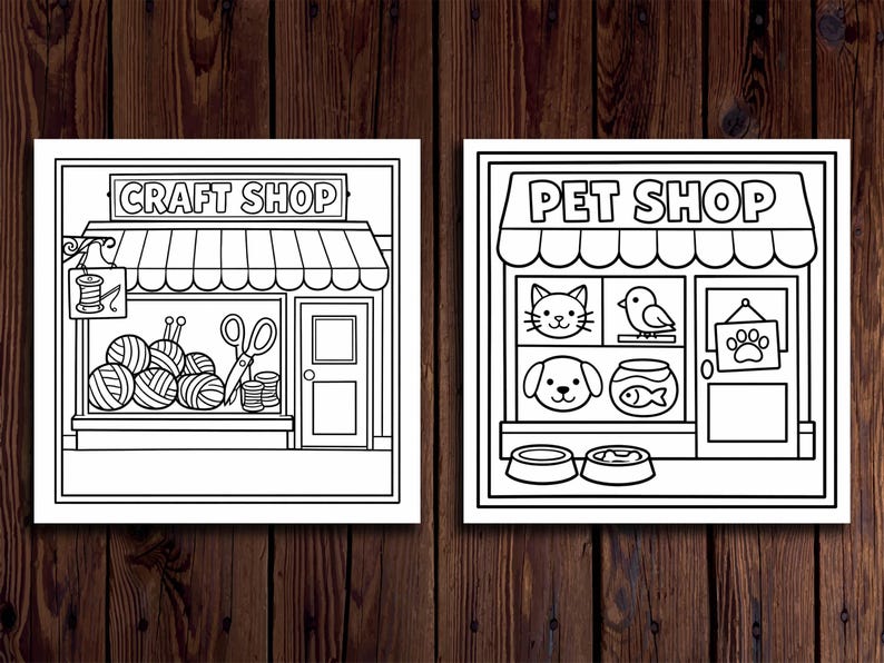Tiny Shops & Cozy Storefronts Printable Coloring Pages – 20 Charming ...