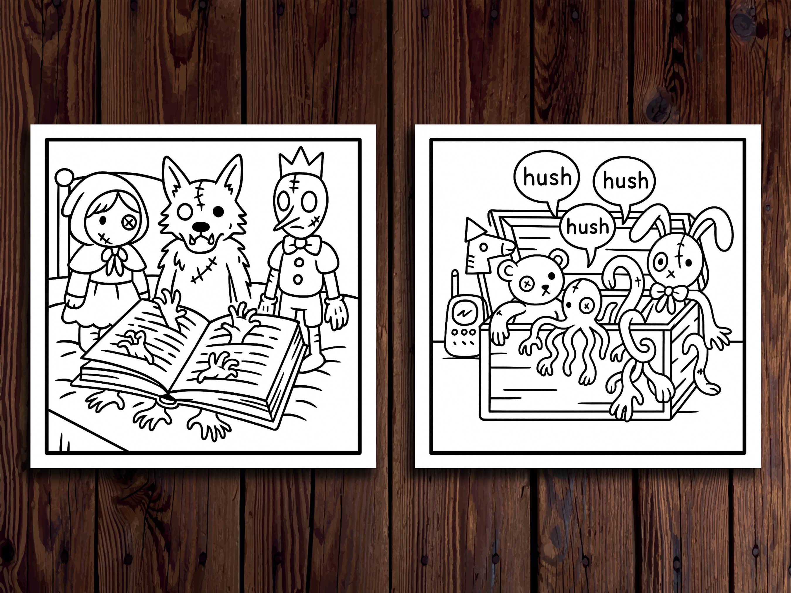 Creepy Under-the-bed Horror Coloring Pages: Cracked Dolls, Spooky ...