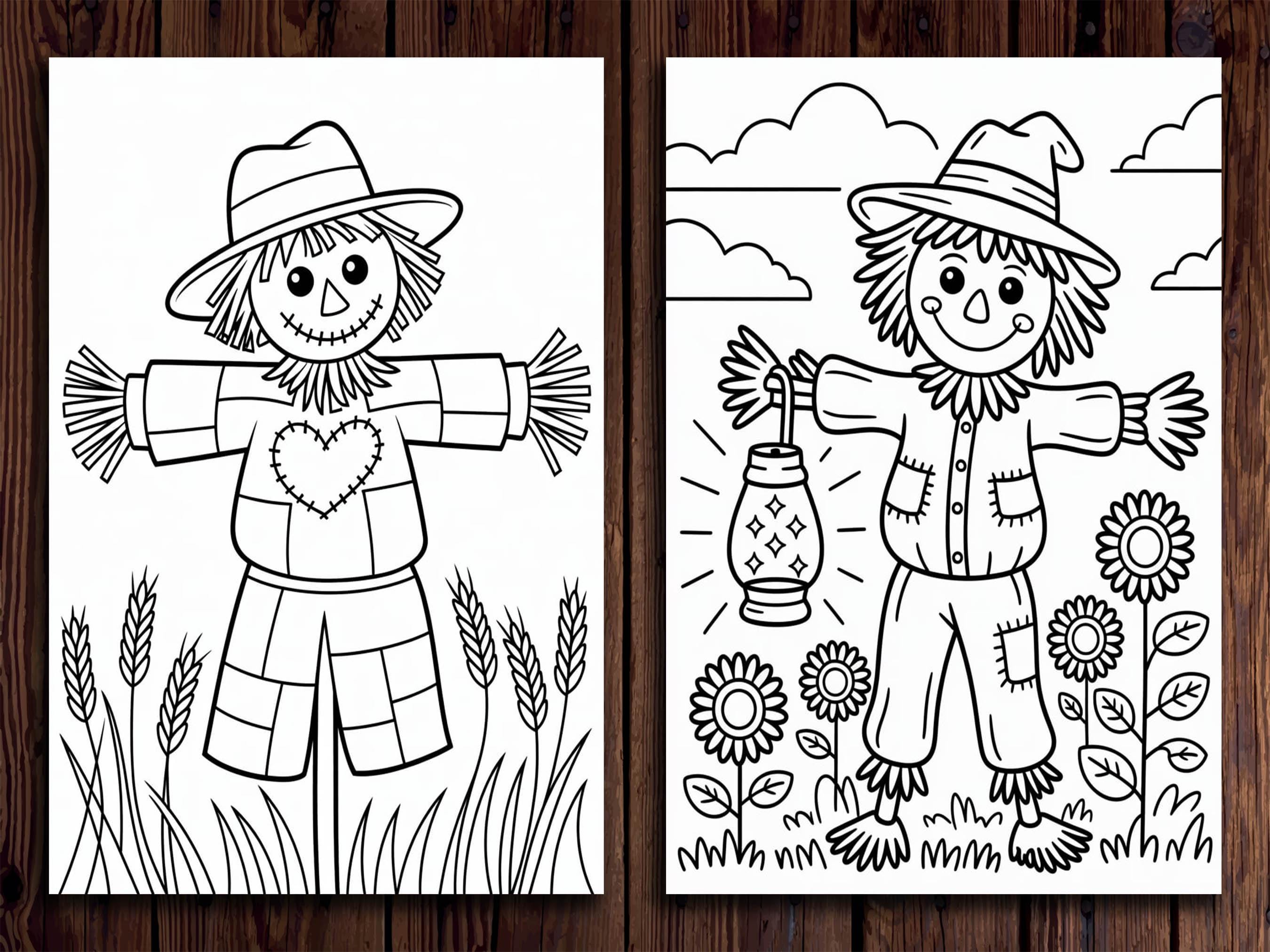 Scarecrow Coloring Pages: Fall Harvest Fun for Kids (digital Download ...