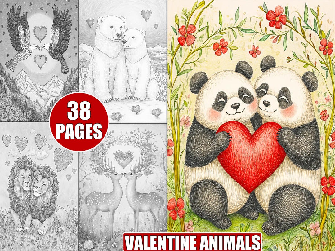 38 Printable Valentine Animals Coloring Pages in Grayscale for Adults ...
