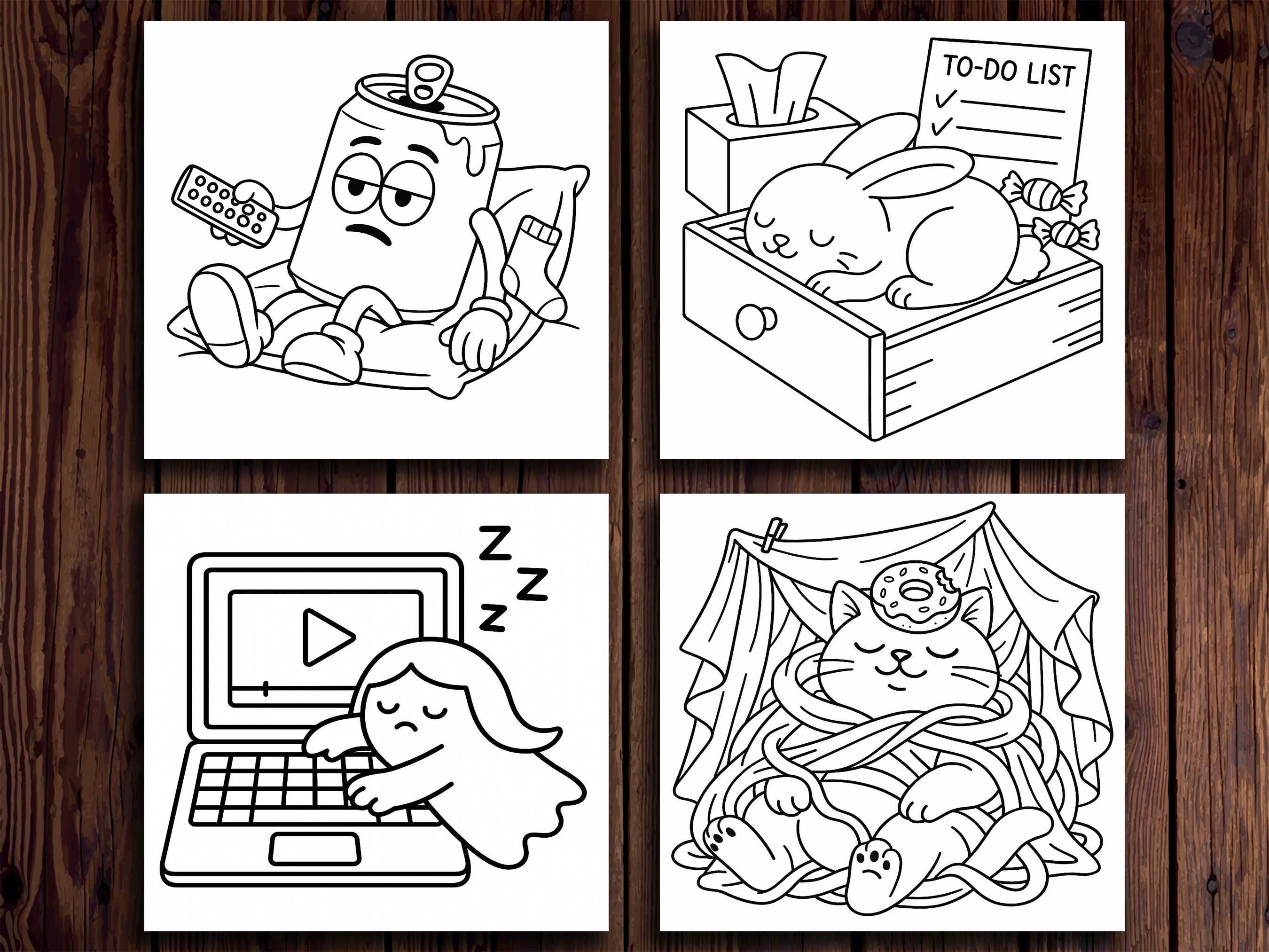 Kawaii Lazy Life Coloring Pages | Funny Ghost, Toast, and Cat Designs ...
