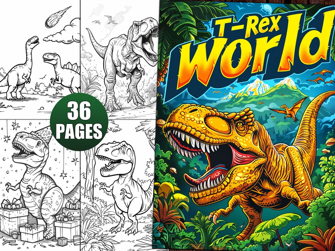 T-rex Coloring Pages for Kids & Adults, Jurrasic Tyrannosaurus Coloring ...