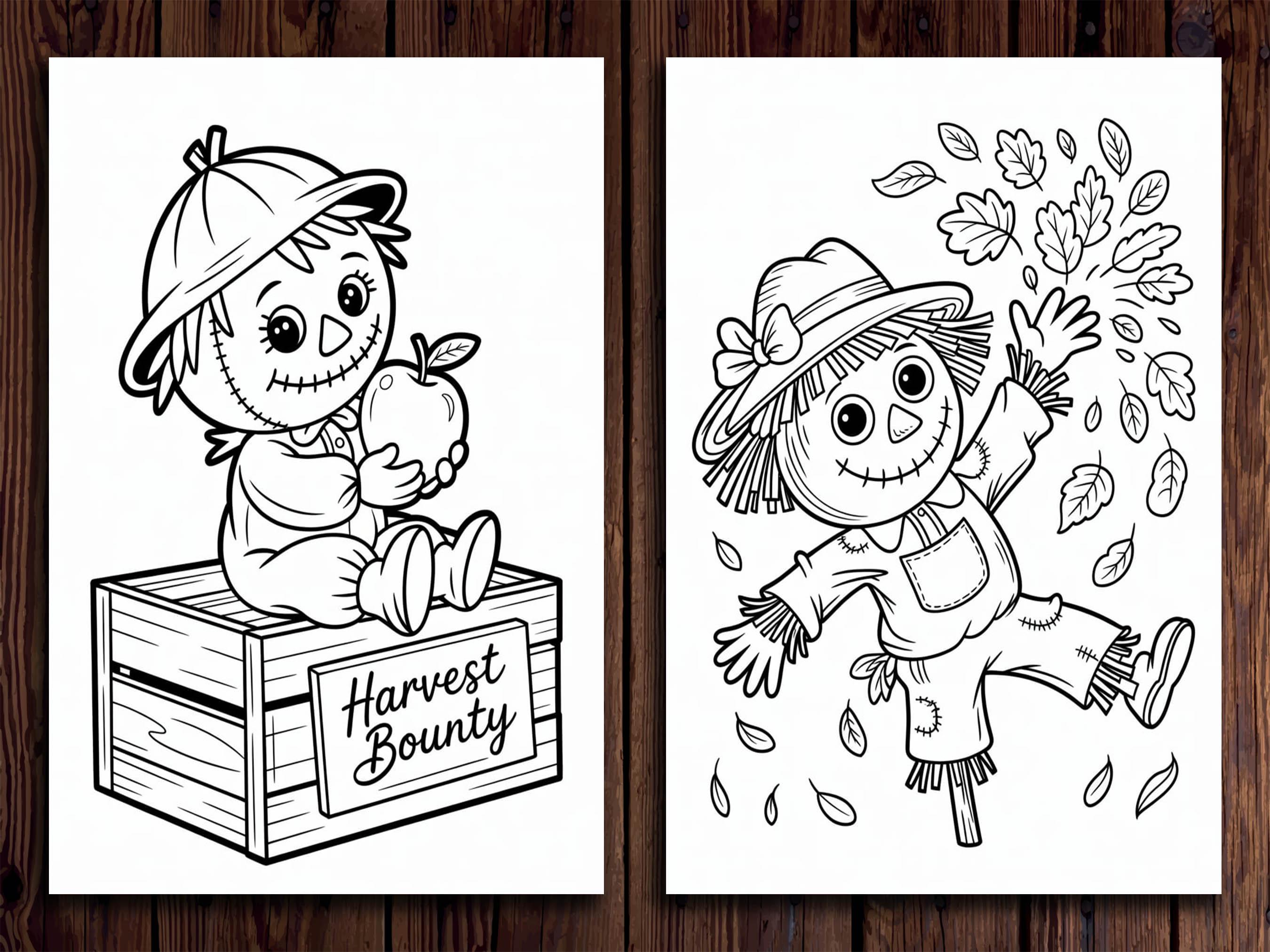 Scarecrow Coloring Pages: Fall Harvest Fun for Kids (digital Download ...