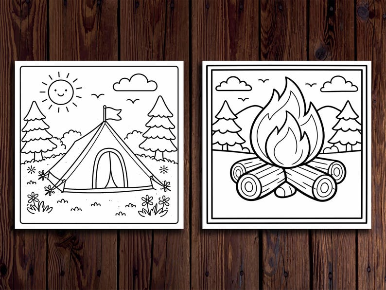 Campfire Adventures Printable Coloring Pages – 20 Cozy Outdoor Line Art ...