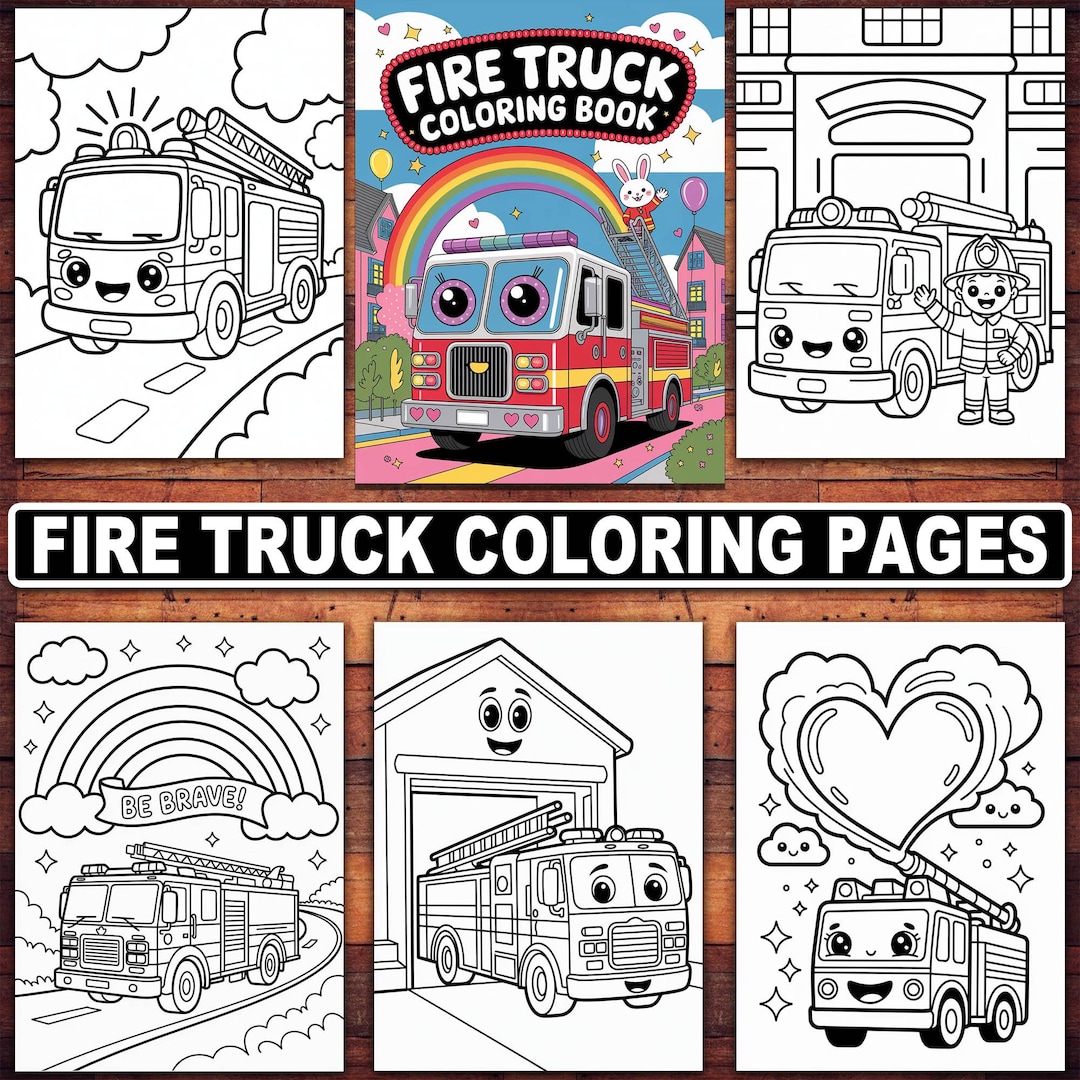 Fire Truck Coloring Book: 20 Rescue Vehicle Designs (PDF) - Etsy