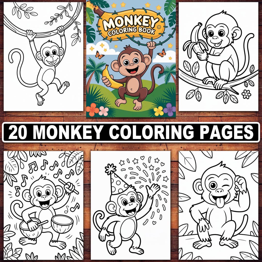 20 Monkey Coloring Pages Printable | Cute Baby, Cartoon & Jungle Monkey ...