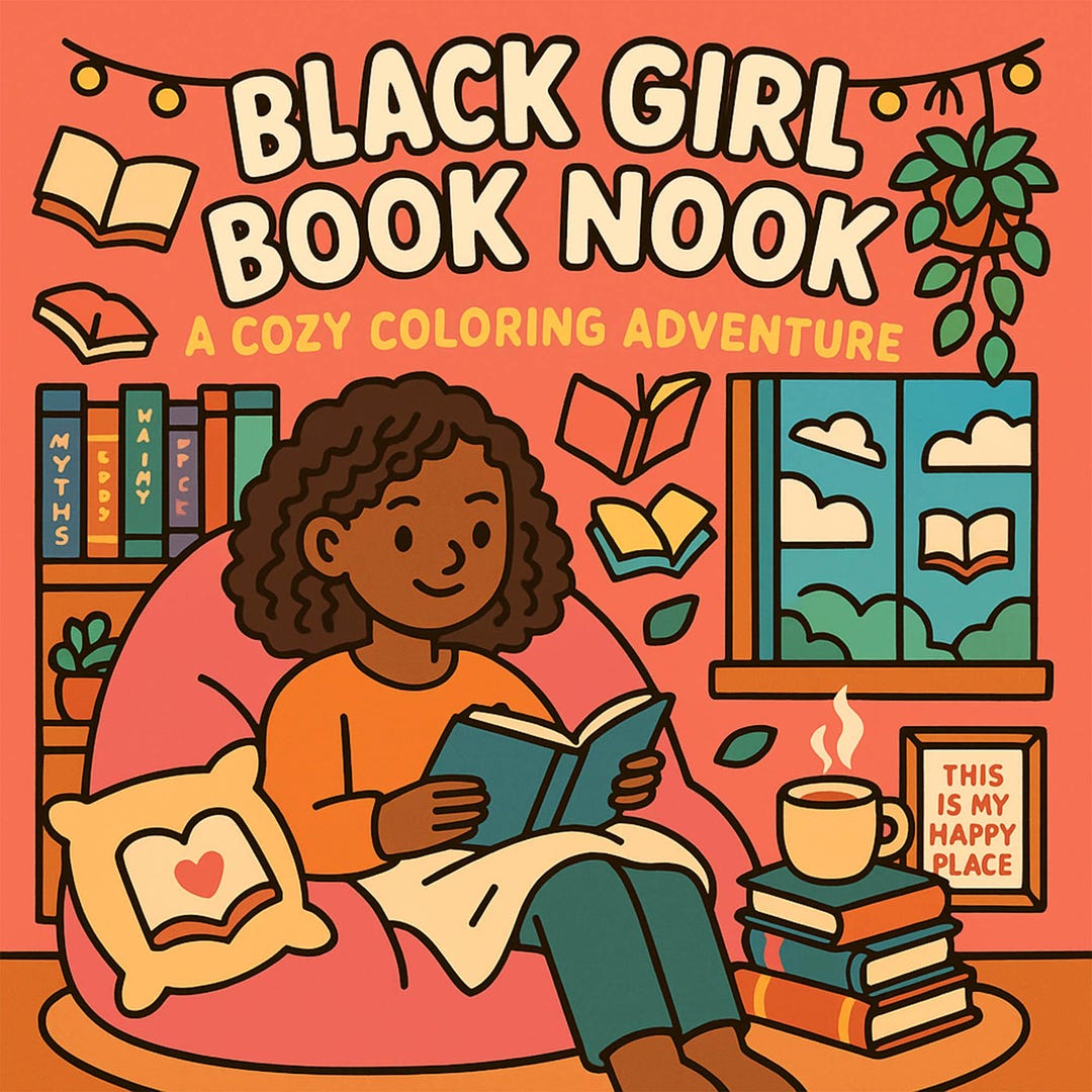 Black Girl Book Nook Coloring Pages: Afrocentric Cozy Reading (digital ...