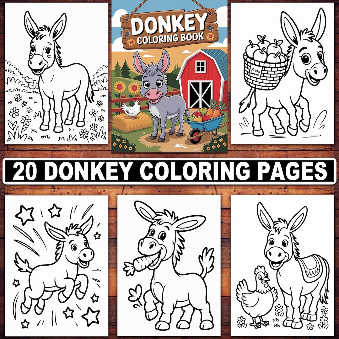 Donkey Coloring Book | 20 Realistic Pages (PDF - Etsy