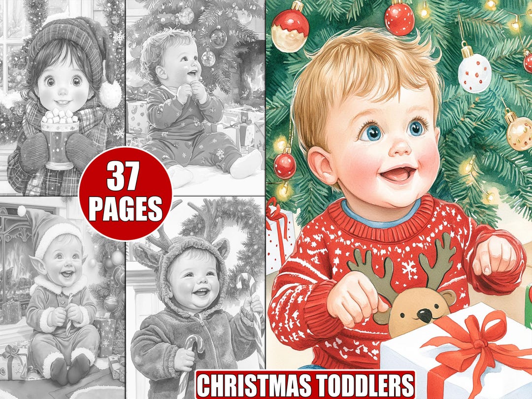 37 Printable Christmas Toddlers Grayscale Adult Coloring Pages, Festive ...